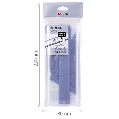 DELI Blue Aluminum Alloy Triangle Ruler Protractor Stationery Set for ...