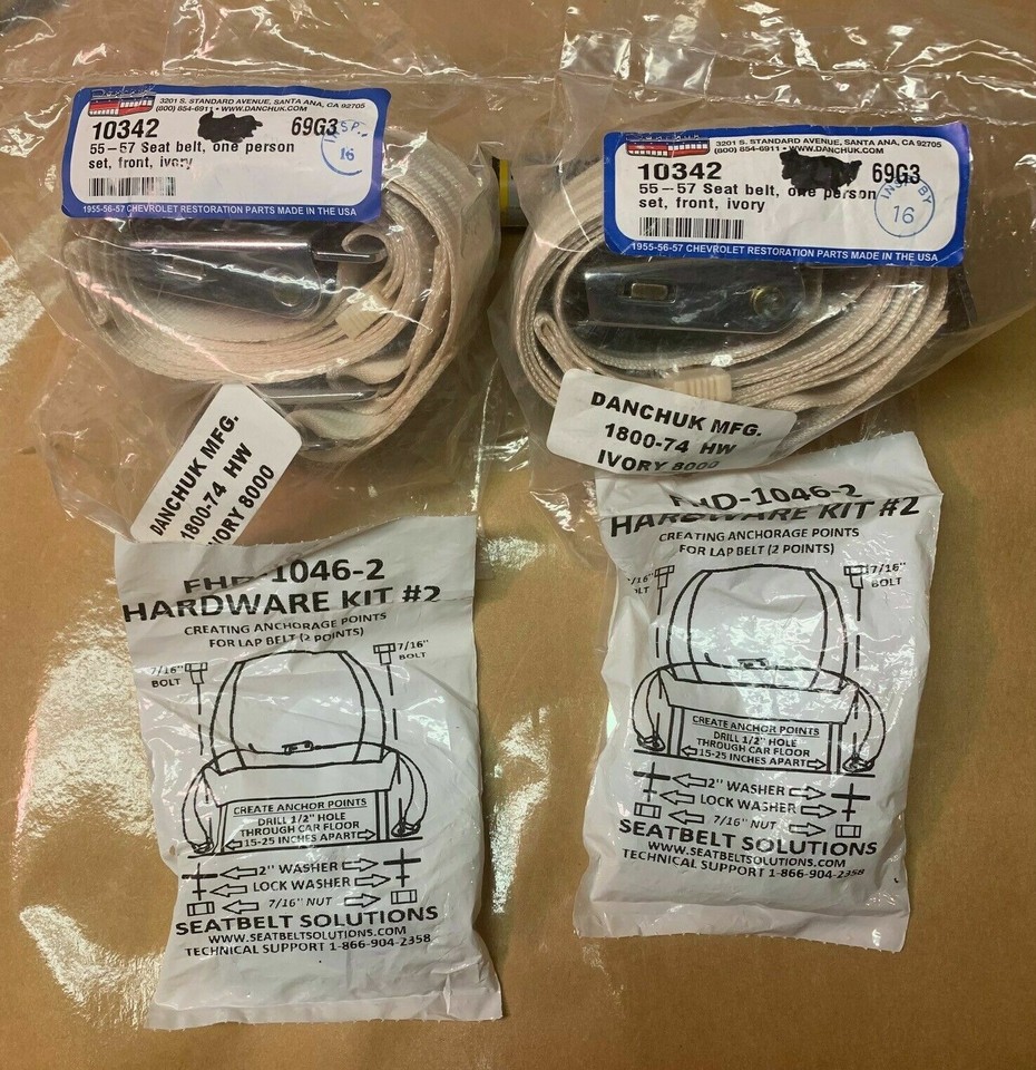 1955 1956 1957 CHEVY FRONT SEAT BELTS IVORY SET OF 2 W/HARDWARE ...