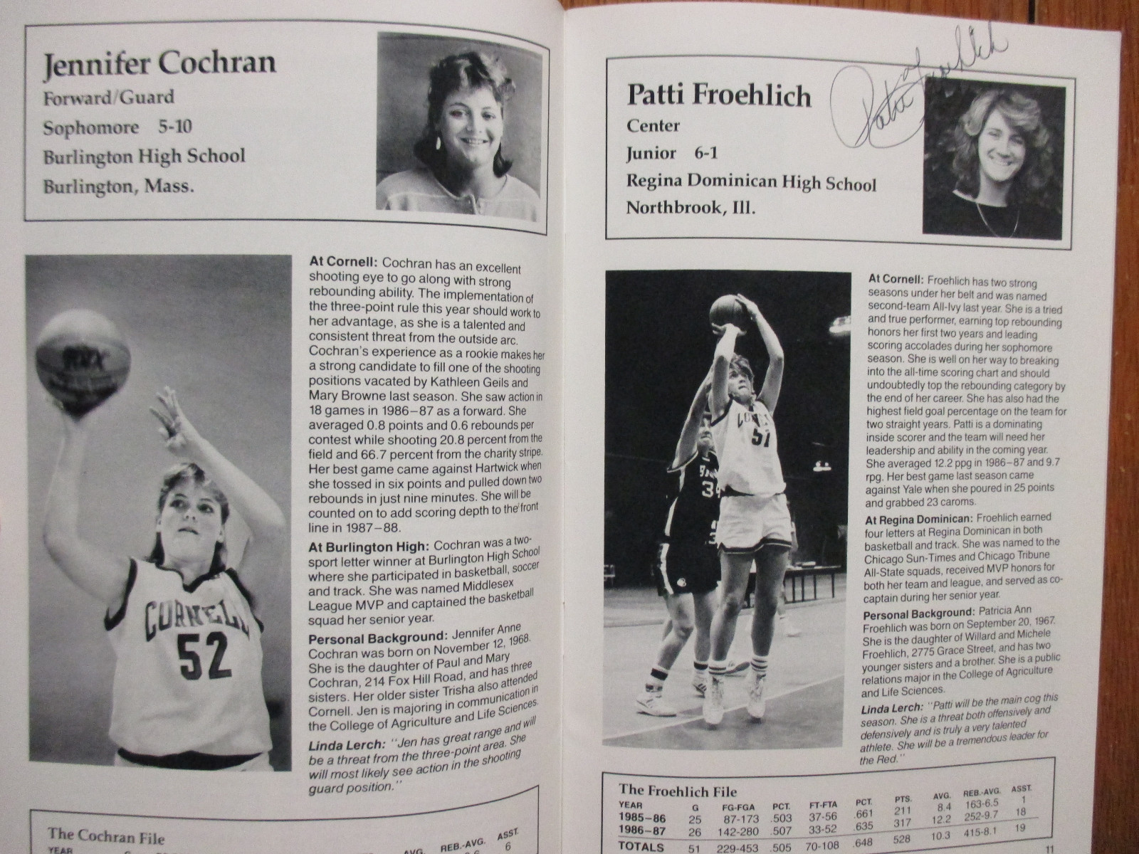 1987 Cornell Womens Basketball Guide(Sign-LINDA LERCH/KIM JORDAN/PATTI ...