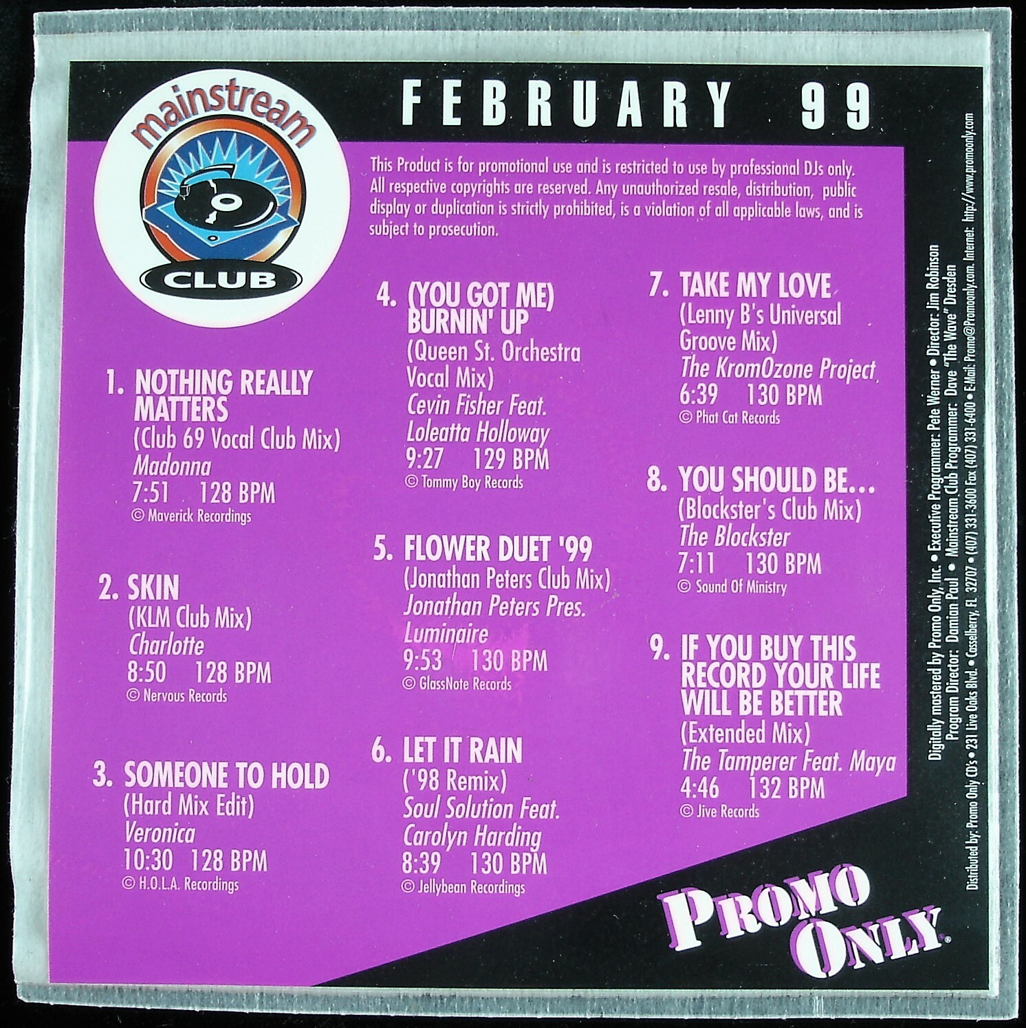 PROMO ONLY "MAINSTREAM CLUB FEBRUARY 1999" DJ PROMO CD COMPILATION 9 ...
