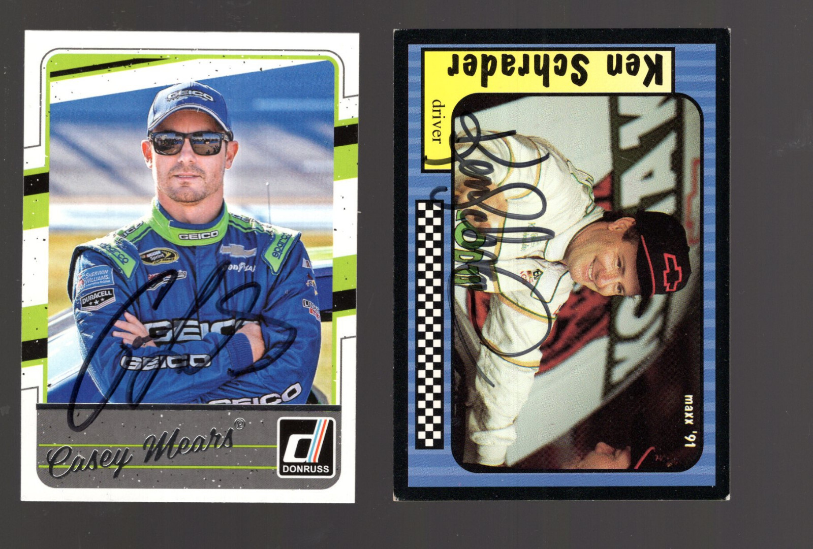 CASEY MEARS+KEN SCHRADER LOT OF 2 SIGNED RACING CARDS+COA GREAT ...