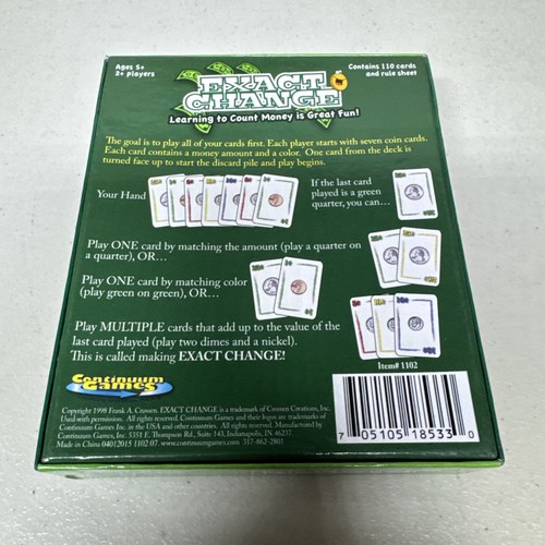 Exact Change Card Game Money Finance Continuum Educational Learning ...