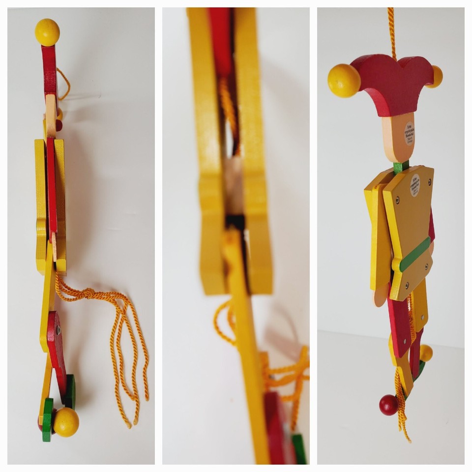 Echte Erzgebirgische Handarbeit Germany Wooden Clown Jester Pull String ...