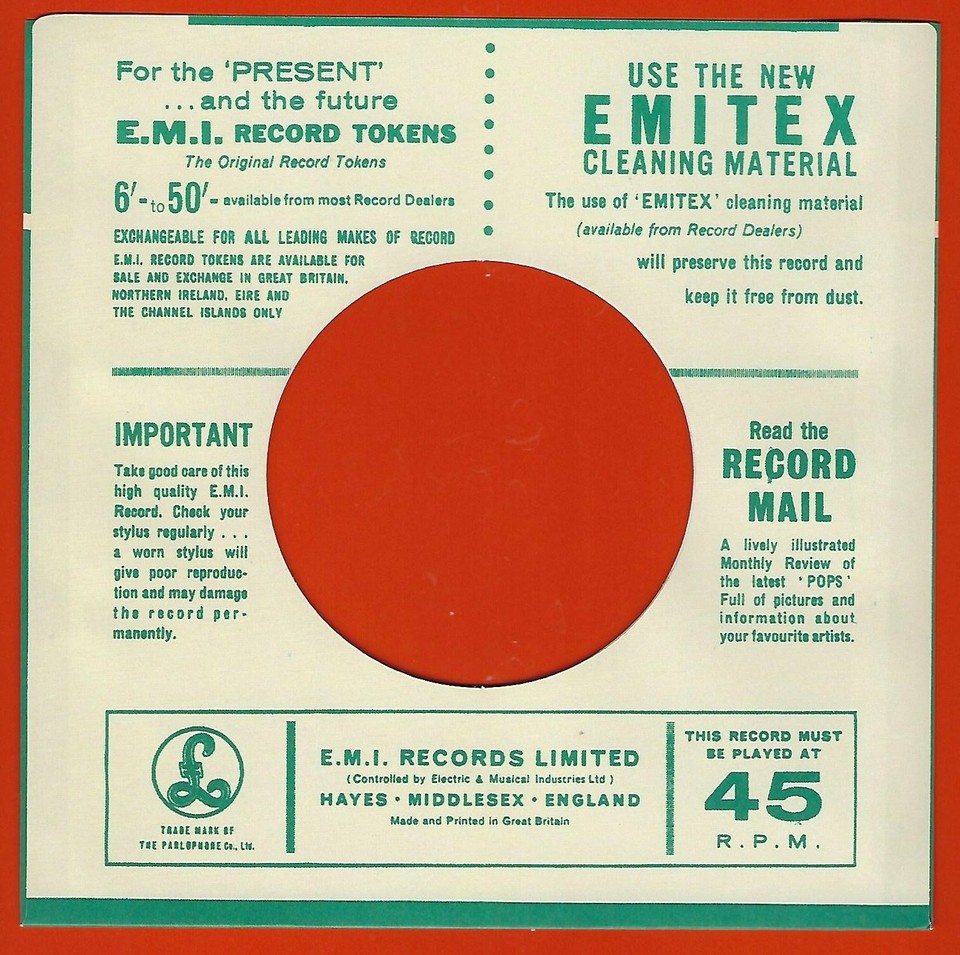 PARLOPHONE (green £ logo & EMI) REPRODUCTION RECORD COMPANY SLEEVES ...