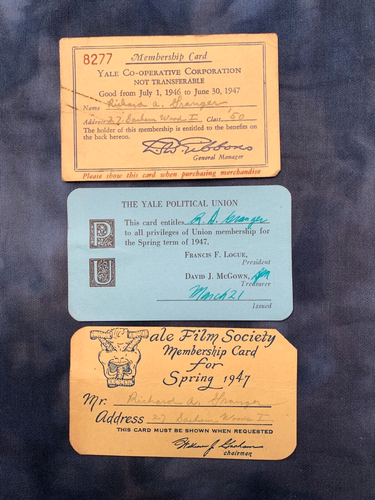 3 Vintage 1947 Yale University Club Membership Cards Film Political ...