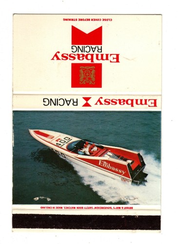 EMBASSY RACING matchbook matchcover - SPEEDBOAT - BOAT - UNIQUE | eBay