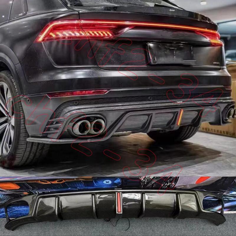 Real Carbon Fiber LED Rear Diffuser Bumper Lip Spoiler For Audi Q8 SQ8 ...
