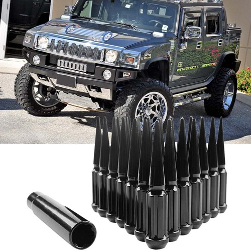 32Pcs Black Steel Spike Lug Nuts 14x1.5 4.5" Tall w/Key For Hummer H2 ...