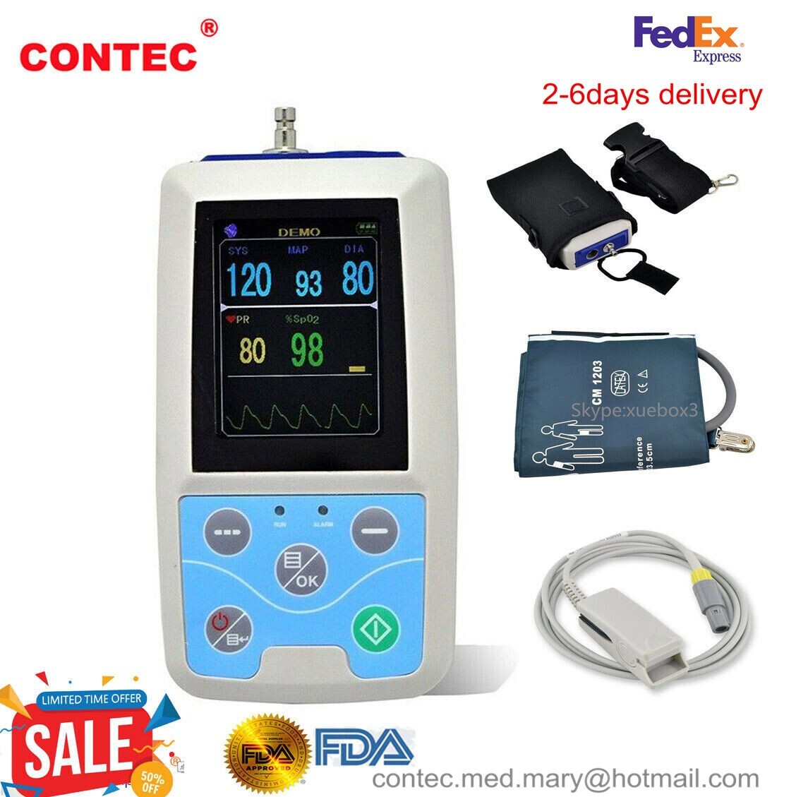 FDA PM50 Patient Monitor Vital Signs NIBP SPO2 Pulse Rate Meter ...
