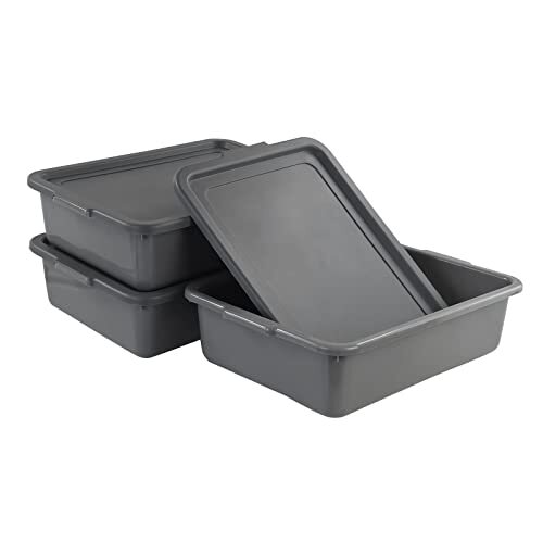 3pack 13 L Plastic Commercial Bus Tub Gray Bus Box With Lid ...