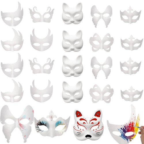 50PCS Unpainted Paper Mache Masks DIY Blank Masquerade Masks White Half ...
