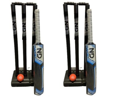 ND Kwik Cricket Set Plastic Wicket Stumps Base Bat Ball Indoor Outdoor ...