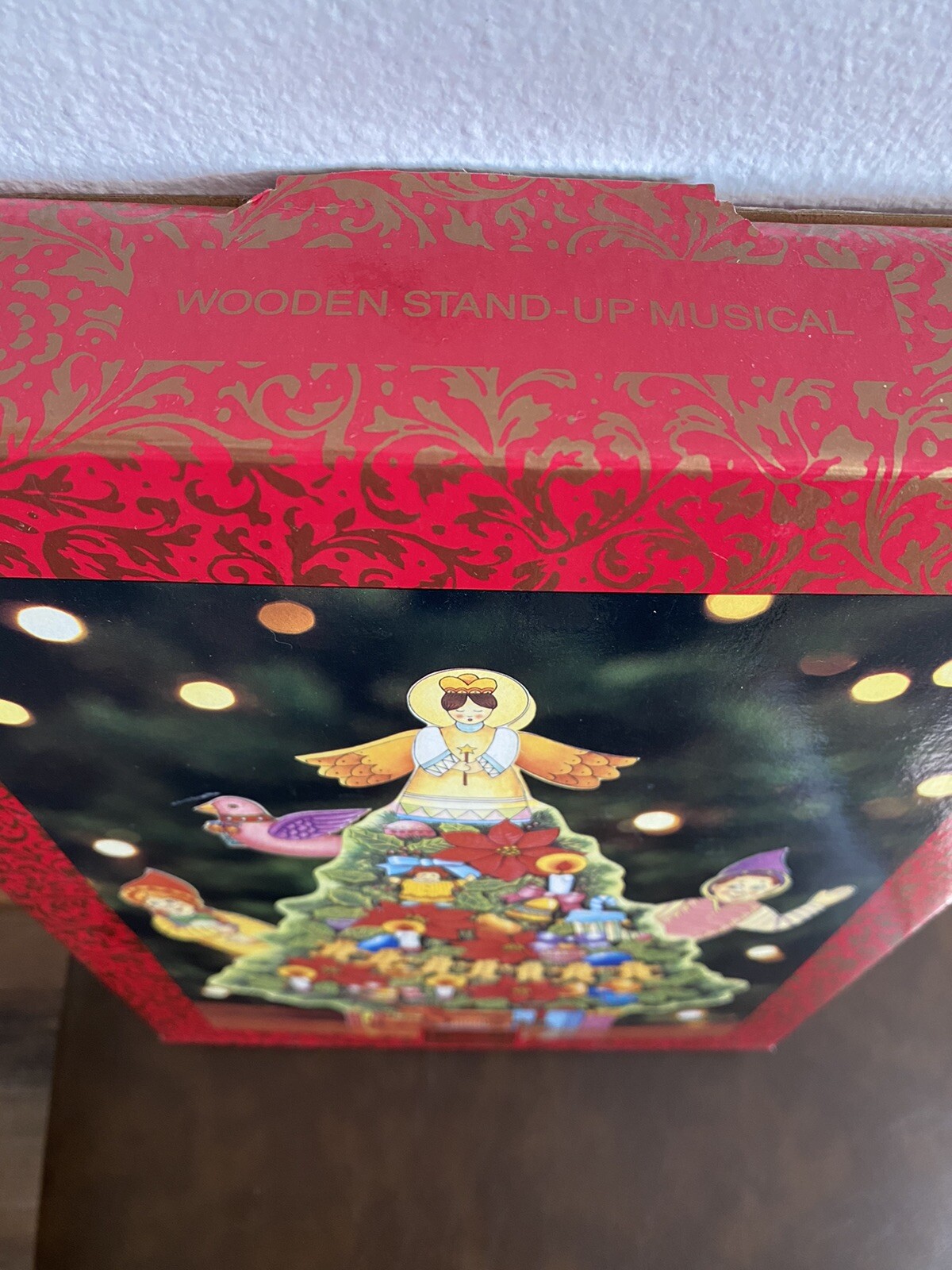 Wooden Christmas Music Box Wind Up Motion Tree Mechanical Stand Up ...