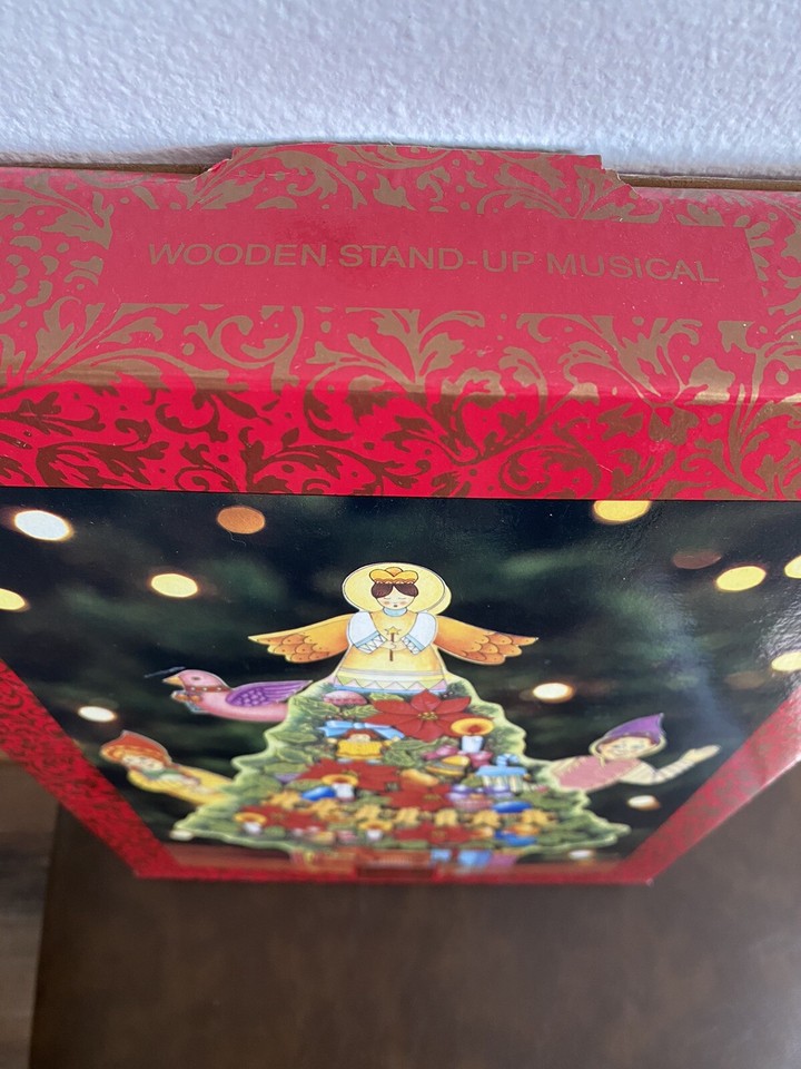 Wooden Christmas Music Box Wind Up Motion Tree Mechanical Stand Up ...