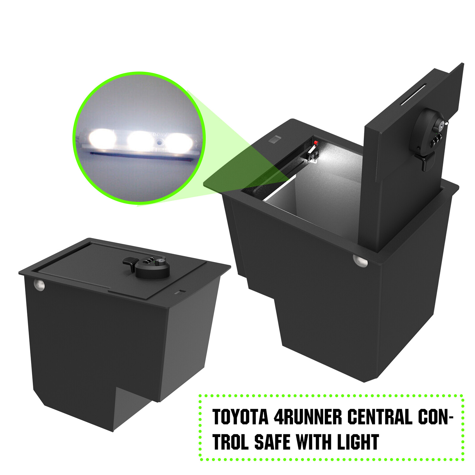 Center Console Safe Lock Vault GUN Storage w/ LED For 2014-2021 TOYOTA ...