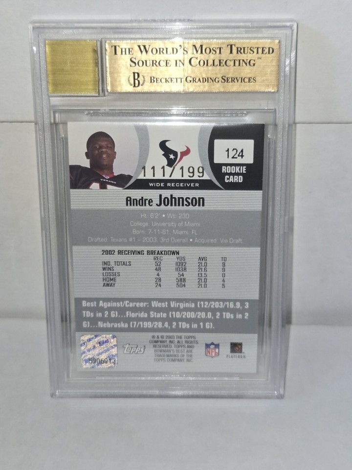 2003 Bowman's Best Autographs ANDRE JOHNSON BGS 9.5 RC Rookie Autograph ...