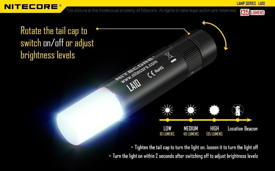 Nitecore LA10 135 Lumen Mini LED Camping Lantern Flashlight - Use 1xAA ...
