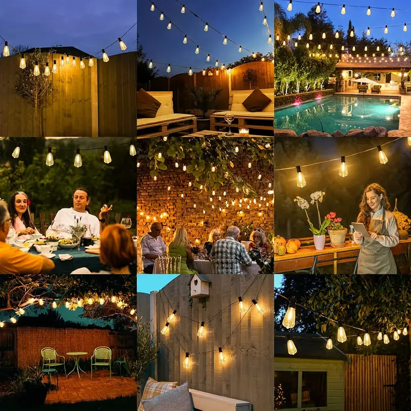 50 FT Outdoor String Lights Water Resistant ST38 LED Connectable Patio ...