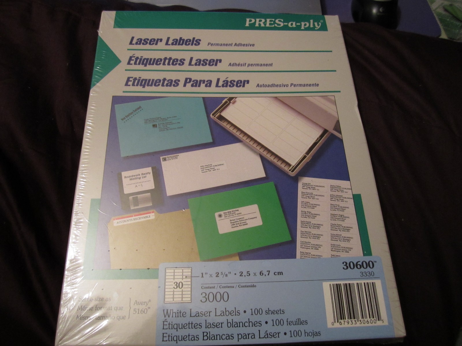 PRES-A-PLY 30600 - 3,000 WHITE 1 x 2 5/8" LASER MAILING LABELS - NEW ...