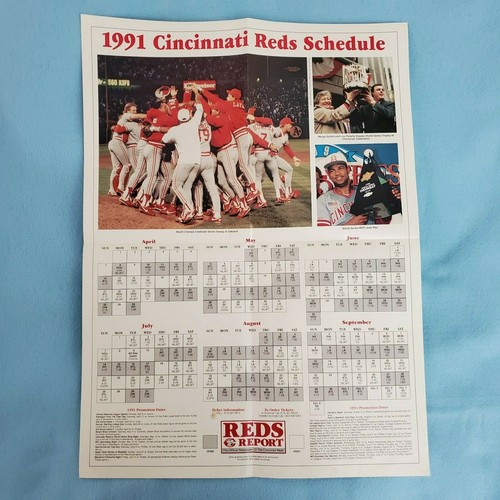 VINTAGE - CINCINNATI REDS POSTER SCHEDULE 1991 RARE!! | eBay