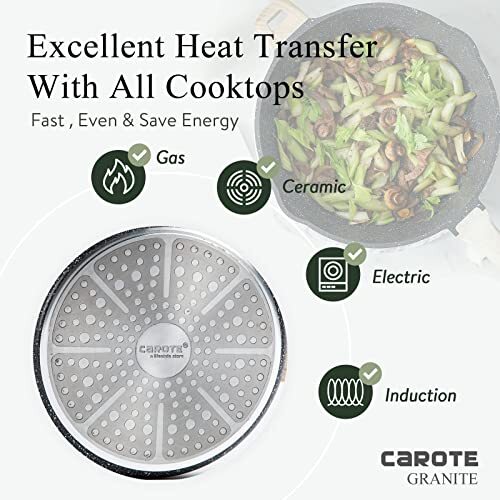 CAROTE 12Inch Nonstick Deep Frying Pan with Lid, 5.5 Qt Jumbo Cooker ...
