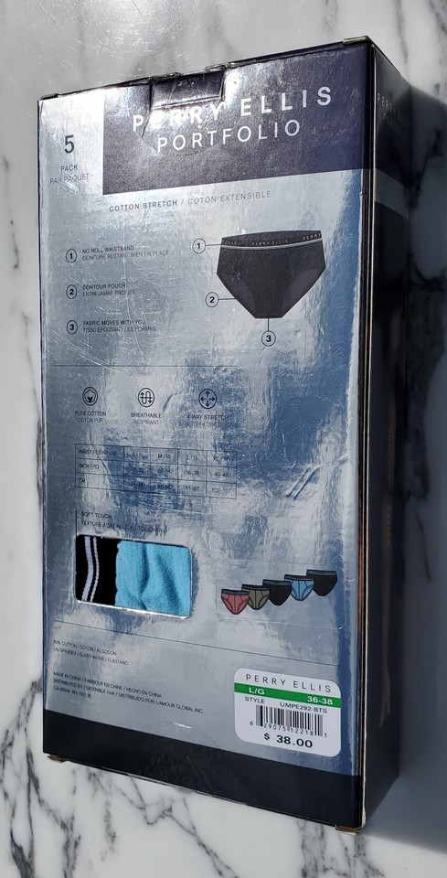New Large Perry Ellis Portfolio Mens 5-Pack Cotton Stretch Briefs ...