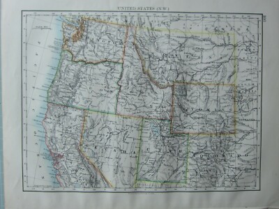 1899 VICTORIAN MAP ~ UNITED STATES NORTH WEST OREGON NEVADA UTAH ...