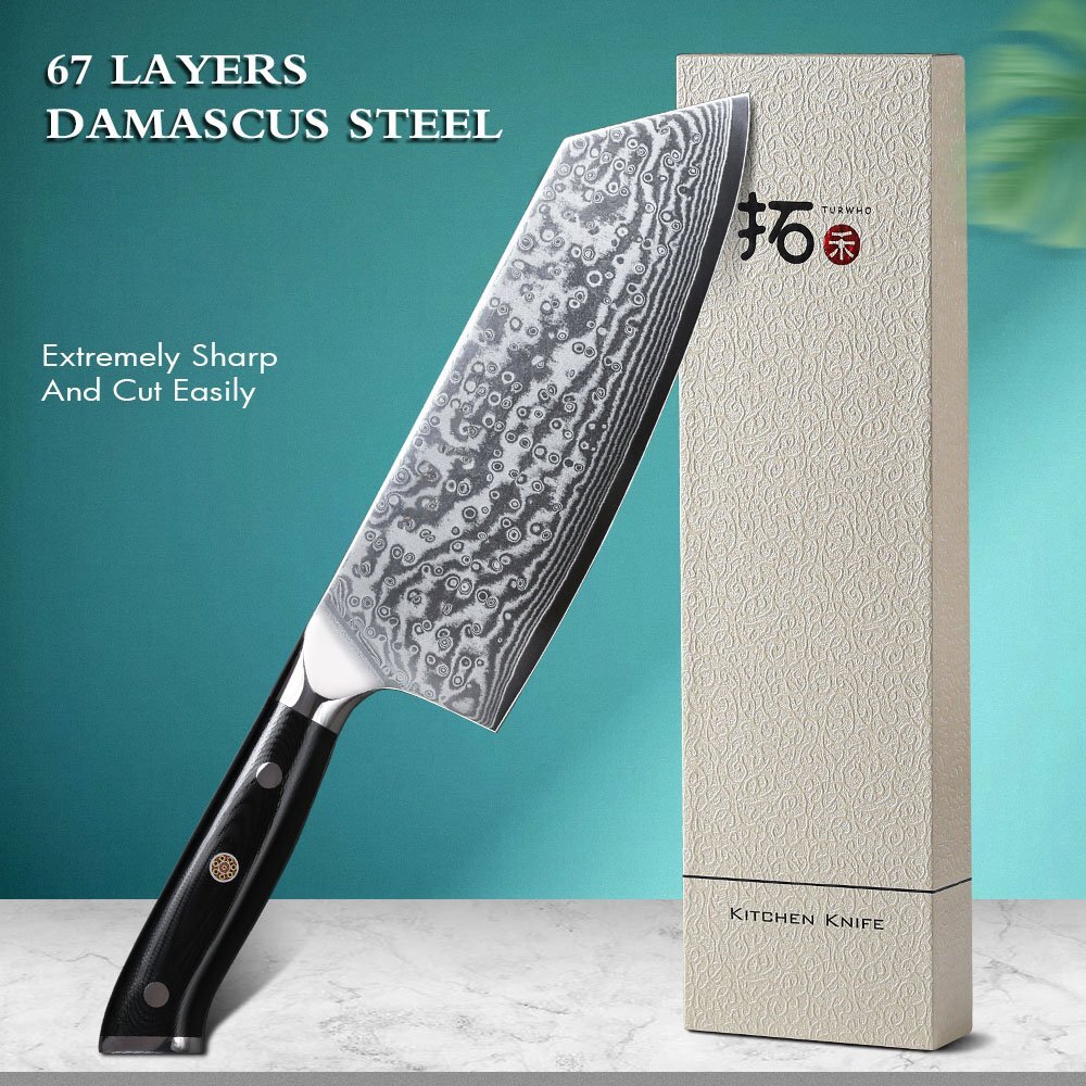 TURWHO Chef Knife Japan VG10 Damascus Steel Santoku Slicing Kitchen ...