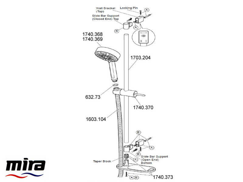 mira sport shower riser rail mounting fixing brackets old type 19mm ...