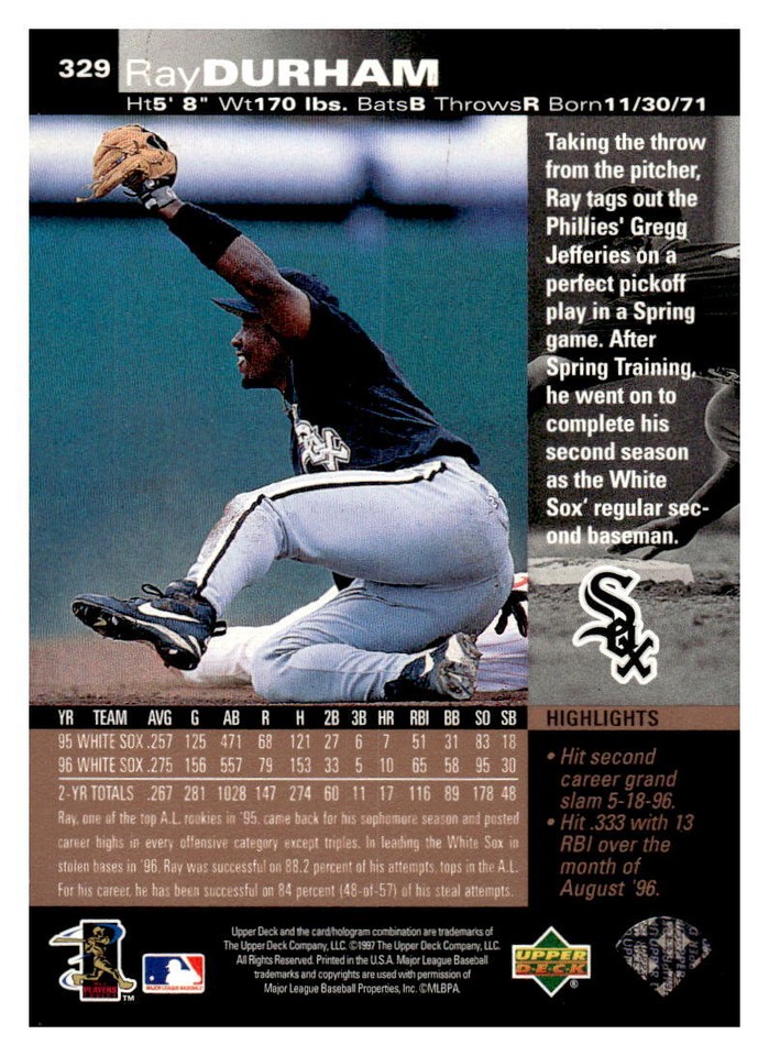 1997 Upper Deck #329 Ray Durham Chicago White Sox Baseball NM | eBay