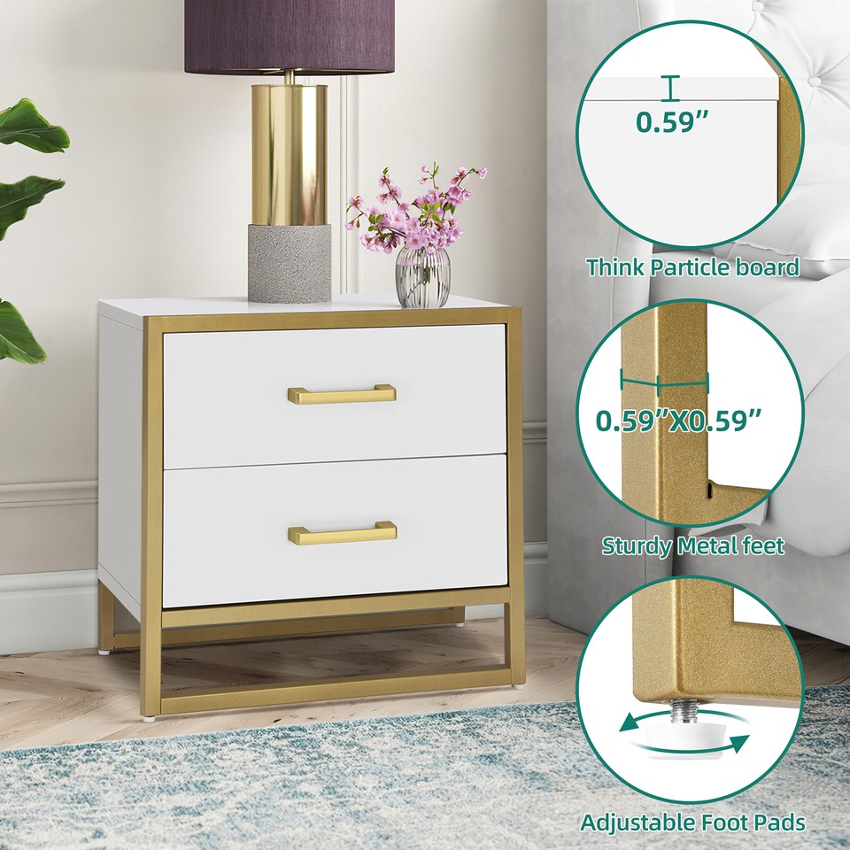 Set of 2 Nightstand Bedroom Bedside Table End Side Table with 2 Drawers ...