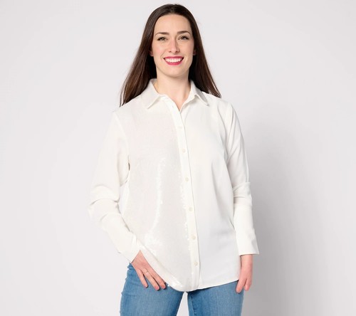 Peace Love World Black Label Paillette Sequin Shirt Pristine XL New | eBay