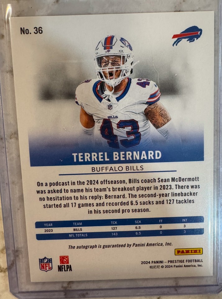 Terrel Bernard Prestige Gold Yellow Xtra Points Auto /75 Buffalo Bills ...