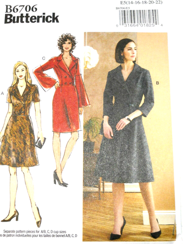 Dress with Collar Misses size 14-22 Butterick 6706 Sewing Pattern ...