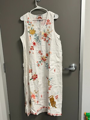 JOHNNY WAS Linen Tank Dress Andrean Size M White with embroidery NWT | eBay