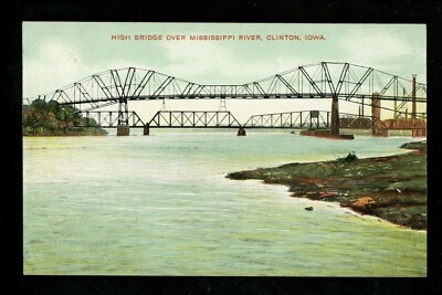 Iowa IA postcard Clinton High Bridge over Mississippi River | eBay