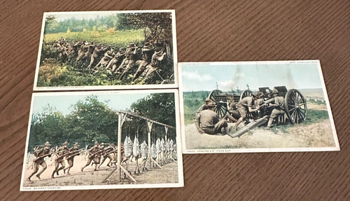 Set of 3 WW1 WWI Soldiers with Rifles Cannons Platoon Postcards UNUSED ...