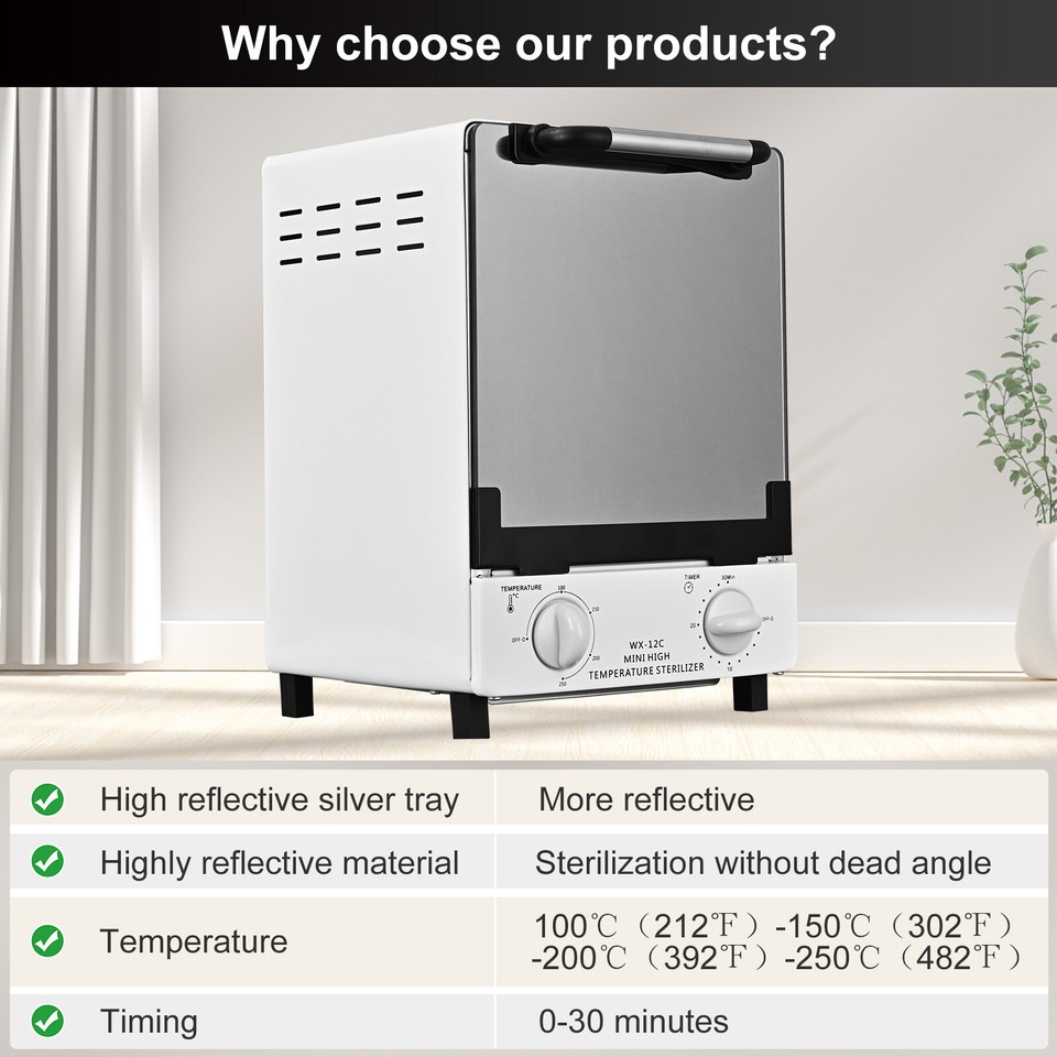 High Temperature Sterilizer 12L 2 Stainless Tray Nail Salon Timer Far ...