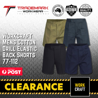 Workcraft Mens Cotton Drill Elastic Back Shorts (WP7000) 77-112 **Run ...