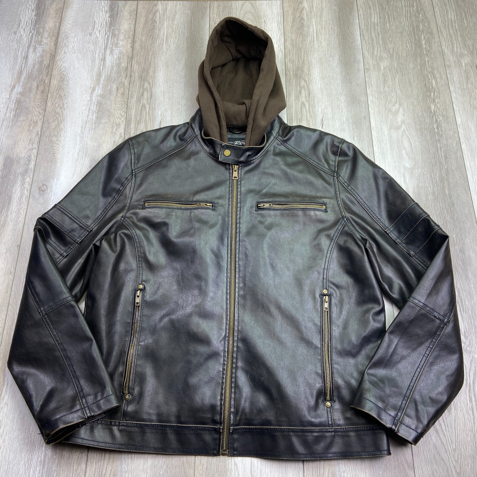 Black Rivet Jacket Mens XL Brown Full Zip Hooded Moto Casual Riding Men ...