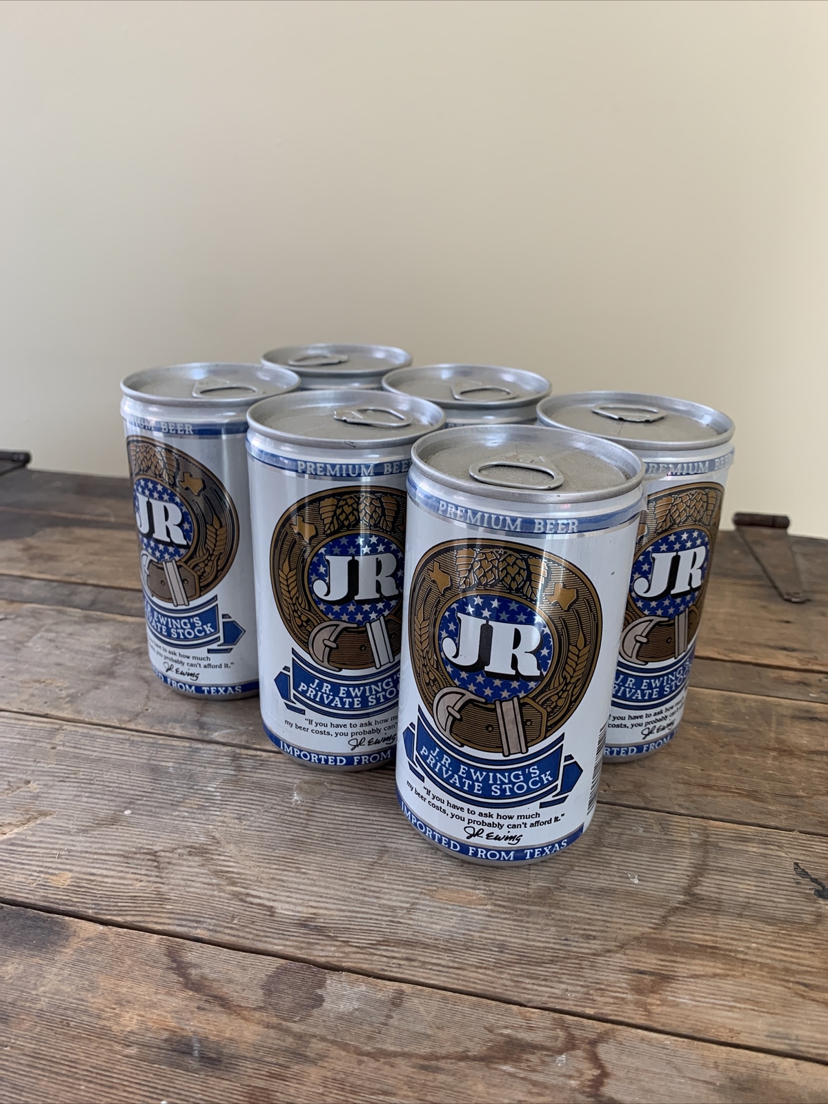 JR Ewing's Private stock 80s Collectible Pull Tab Beer 6 Pack Cans ...