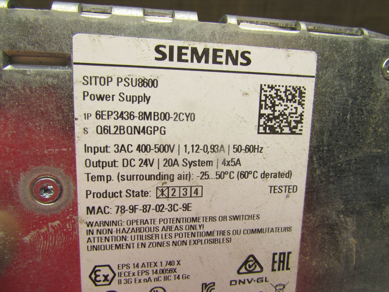 SIEMENS SITOP PSU8600 6EP3436-8MB00-2CY0 POWER SUPPLY 20A-SYSTEM 4x5A ...