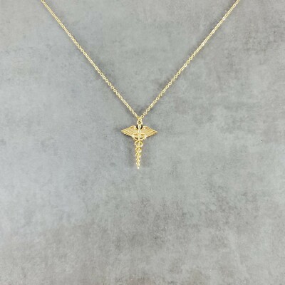 Nurse Symbol GOLD Plated Necklace Caduceus Hermes Medical Nurse Doctor ...