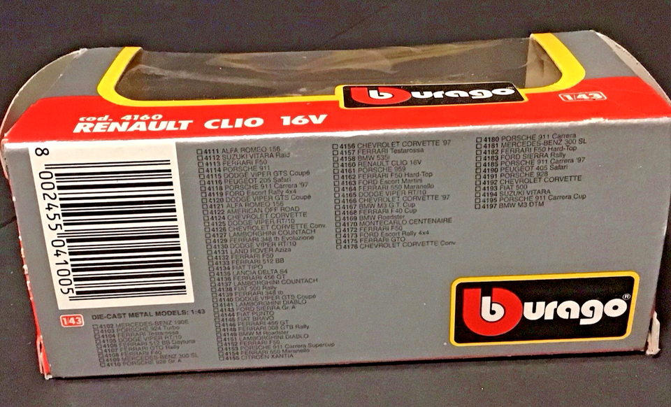 Burago 1/43 Diecast Renault Clio 16V Michelin Man Mr Bib Pilot Car NIB ...