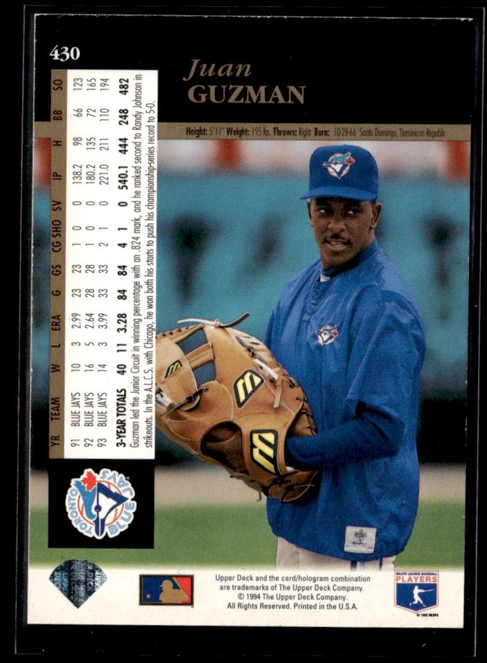 1994 Upper Deck #430 Juan Guzman Electric Diamond | eBay