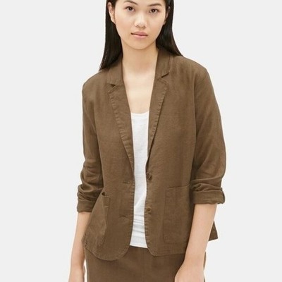 Eileen Fisher Pine Needle 100% Organic Linen Shaped Blazer Jacket Size ...