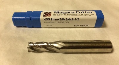 Niagara Cutter HSS 8mmx3/8x3/4x2-1/2 Steel Square Nose End Mill N85080 ...