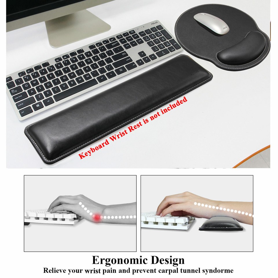 Leather Mouse Pad w Wrist Rest Support & Ergonomic Non-Slip Base ...