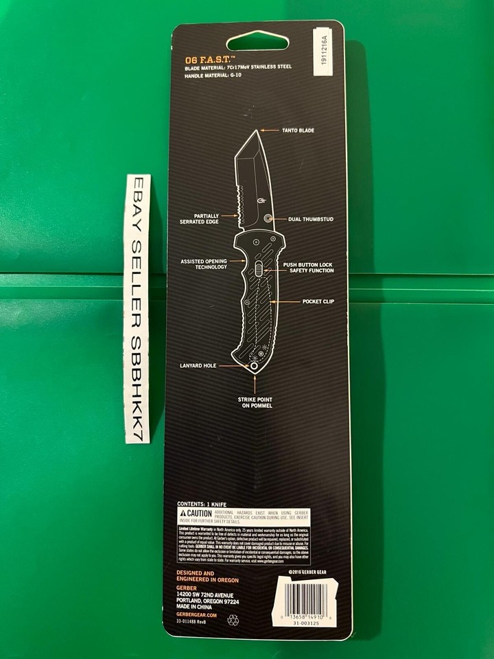 GERBER FAST 06 ASSIST OPEN TANTO BLADE FOLDING KNIFE w/ Pocket Clip 31 ...