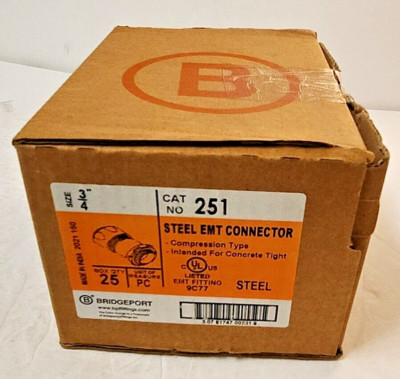 Bridgeport Fittings 251 EMT Connector 3/4In Steel EMT Compression Conn ...